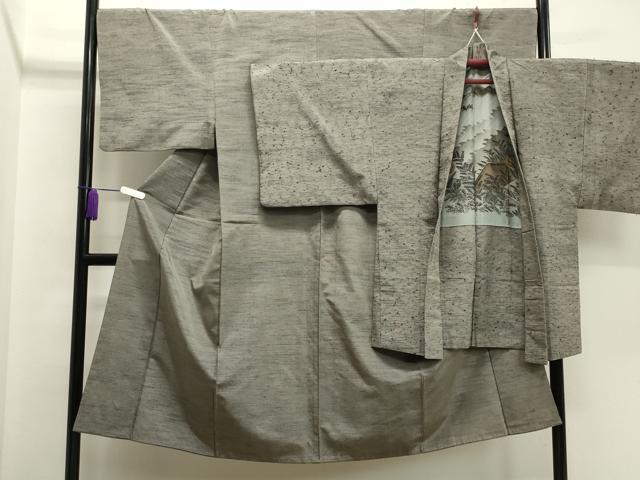 平和屋着物●男性　紬　髭紬羽織セット　霞文　薄墨色　正絹　逸品　CABA1331gh