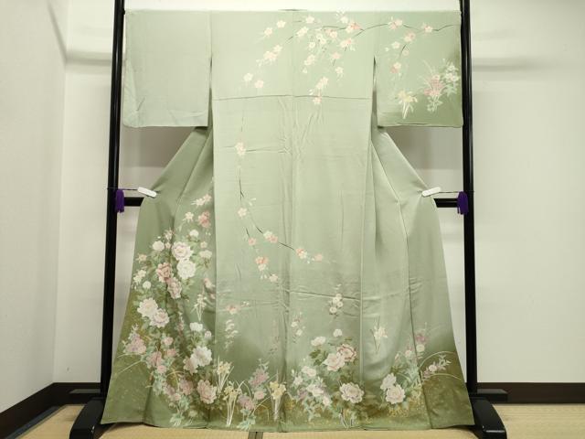 平和屋着物●訪問着　枝垂れ桜花文　暈し染め　金彩　正絹　逸品　CABA1336gh