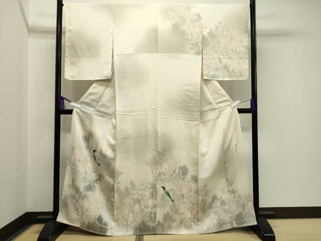 平和屋着物●訪問着　作家物　手描き　休み鳥花文　暈し染め　正絹　逸品　未使用　CABA1353gh