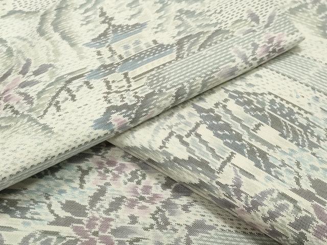 平和屋着物●本場大島紬　白大島　風景花文　正絹　逸品　CABA1381gh