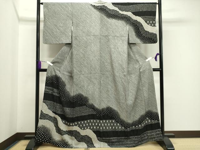 平和屋着物●訪問着　絞り　流水吉祥花文　黒地　正絹　逸品　未使用　CABA1387gh