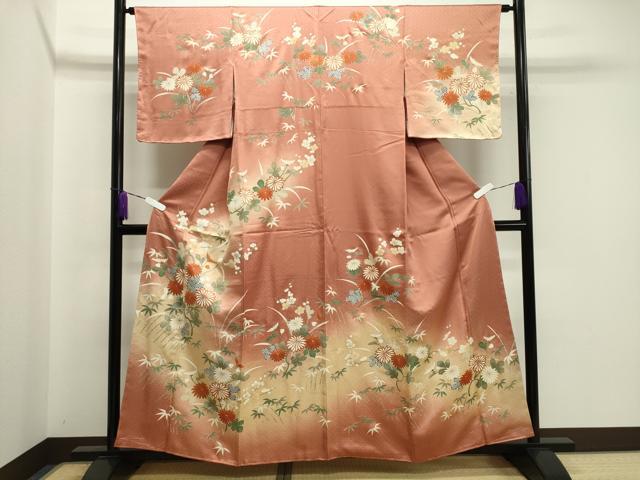 平和屋着物●訪問着　刺繍　梅笹花文　暈し染め　金彩　正絹　逸品　未使用　CABA1393gh