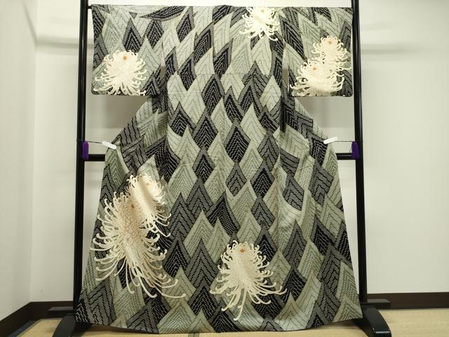 平和屋着物●訪問着　駒刺繍　乱菊　黒地　金彩　正絹　逸品　CABA1394gh