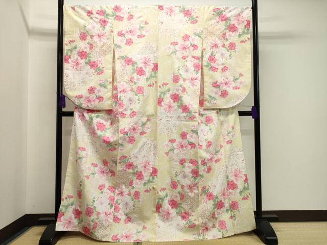 平和屋着物●小振袖　二尺袖　雪輪花文　金彩　洗える着物　CABA1404gh