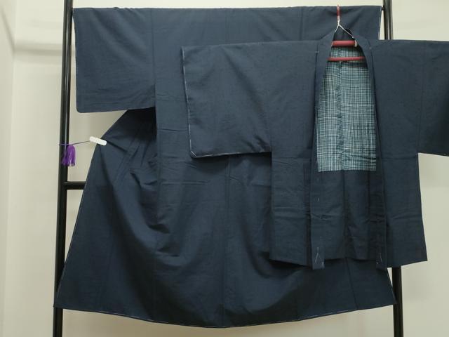 平和屋着物●男性　紬　髭紬羽織セット　漆黒色　正絹　逸品　未使用　CABA1406gh