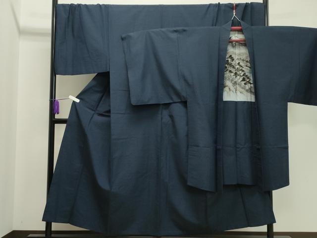 平和屋着物●男性　紬　アンサンブル　濃藍色　キングサイズ　正絹　逸品　CABA1409gh