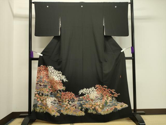 平和屋着物●豪華黒留袖　友禅　作家物　風景梅松文　暈し染め　正絹　逸品　未使用　CABA1487gh