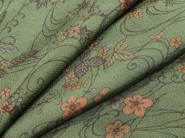 平和屋着物●上質な小紋　型染め　流水花唐草文　鬼しぼ縮緬　正絹　逸品　CABA1488gh