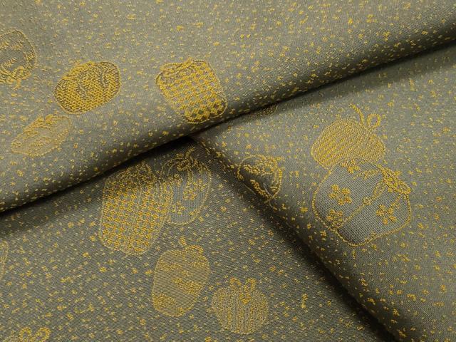平和屋着物●上質なお召　黄金糸　仕覆文　正絹　逸品　未使用　CABA1492gh
