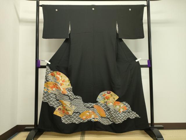 平和屋着物●創業460年・千總　黒留袖　駒刺繍　地紙重ね花文　金彩　正絹　逸品　CABA1496gh