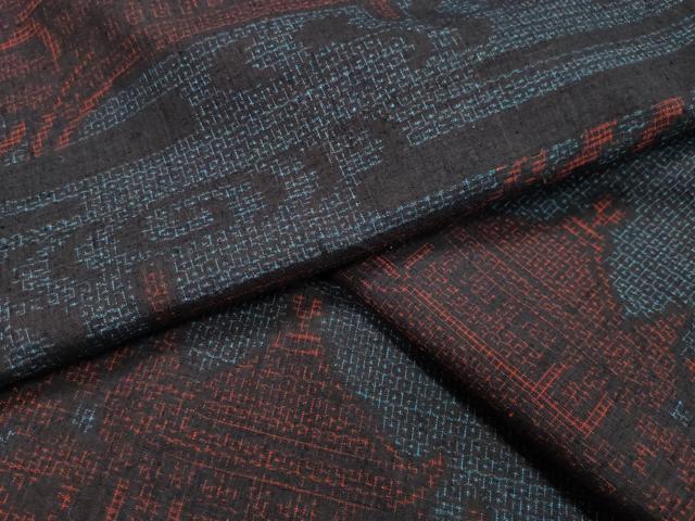 平和屋着物●本場結城紬　重要無形文化財　80亀甲　エ霞風景文　そごう百貨店扱い　正絹　逸品　CABA1498gh