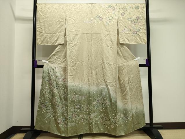 平和屋着物●訪問着　絞り　枝花文　暈し染め　正絹　逸品　CABA1514gh