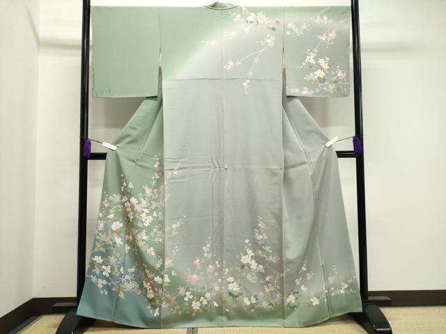 平和屋着物●訪問着　友禅　作家物　枝花文　暈し染め　正絹　逸品　未使用　CABA1533gh