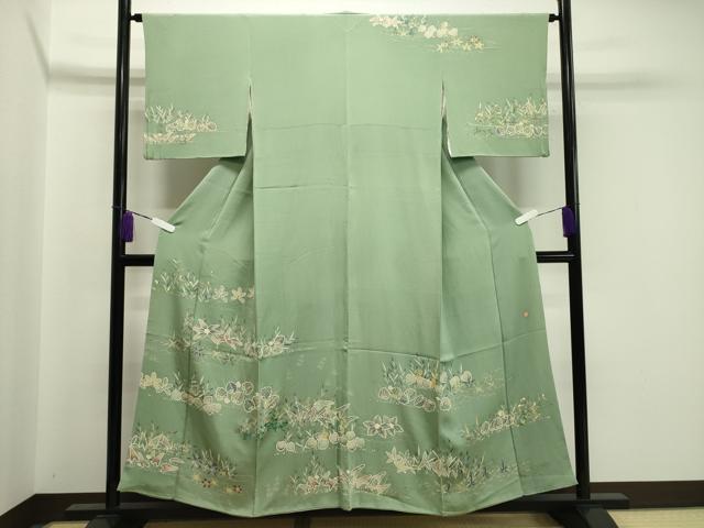 平和屋着物●人間国宝 森口華弘愛弟子　薪糊作家　坂井修　訪問着　草花文　正絹　逸品　CABA1534gh