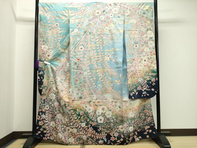 平和屋着物●豪華振袖　辻が花　絞り　暈し染め　金彩　銀通し地　正絹　逸品　CABA1535gh