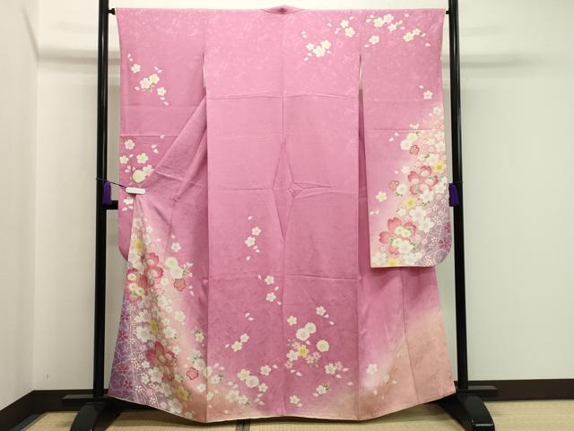 平和屋着物●豪華振袖　舞桜花文　暈し染め　金彩　正絹　逸品　CABA1546gh