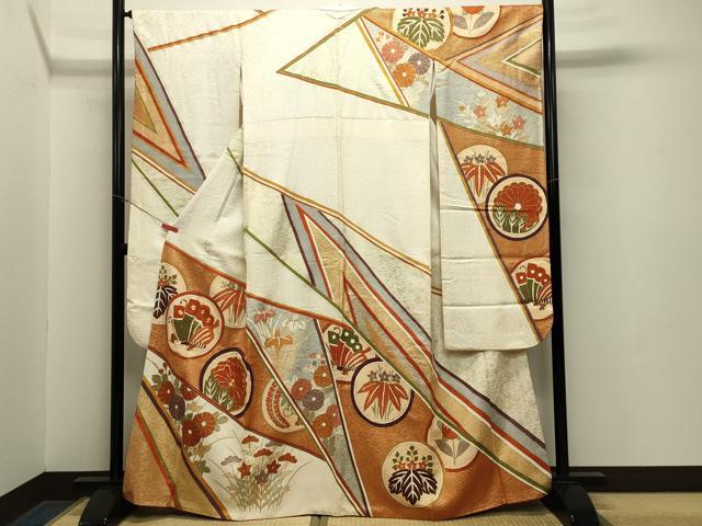 平和屋着物●豪華振袖　駒刺繍　飛鳥花丸文　金彩　正絹　逸品　CABA1557gh