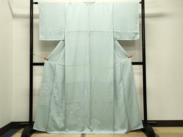 平和屋着物●色留訪問着　雲重ね青海波地紋　藍白色　正絹　逸品　未使用　CABA1564gh