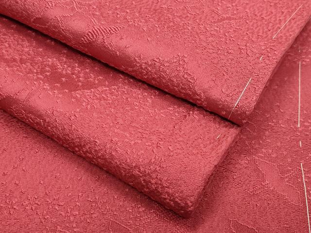 平和屋着物●上質な色無地　群鶴地紋　臙脂色　正絹　逸品　未使用　CABA1567gh