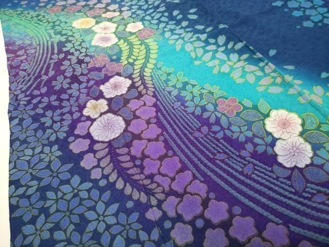 平和屋着物○訪問着 辻が花 暈し染め 金彩 ロング丈 正絹 逸品 CABA1582gh