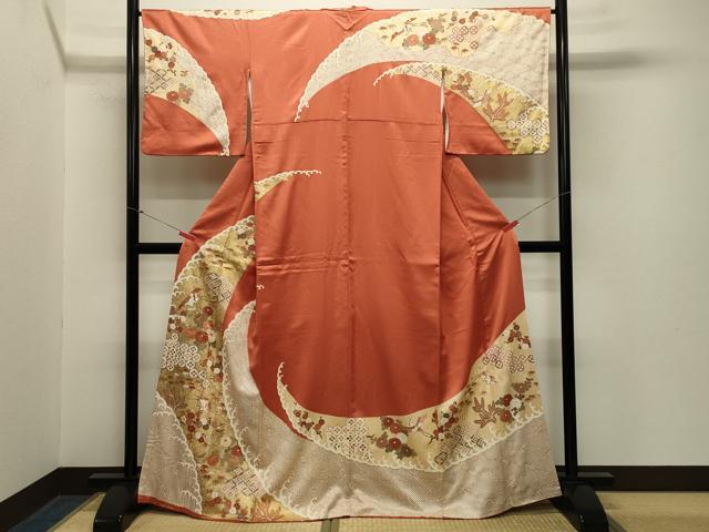 平和屋着物●訪問着　駒刺繍　立波飛鶴花文　金彩　正絹　逸品　CABA1595gh