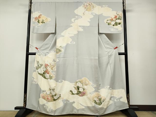 平和屋着物●訪問着　流水草花文　金彩　正絹　逸品　CABA1615ut