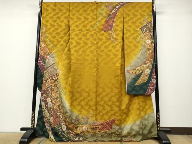 平和屋着物●豪華振袖　辻が花　絞り　暈し染め　金通し地　正絹　逸品　CABA1633ut