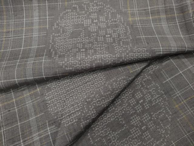 平和屋着物●結城紬　80亀甲　雪輪花文　正絹　逸品　CABA1647ut