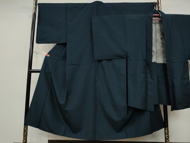 平和屋着物●男性　紬　アンサンブル　藍鉄色　正絹　逸品　CABA1663ut
