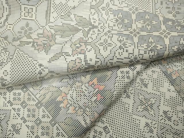 平和屋着物●本場大島紬　白大島　9マルキ　切嵌吉祥花文　正絹　逸品　CABA1676ut