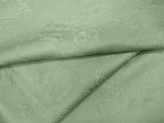 平和屋着物●上質な色無地　人物風景地紋　裏葉柳色　正絹　逸品　未使用　CABA1683ut