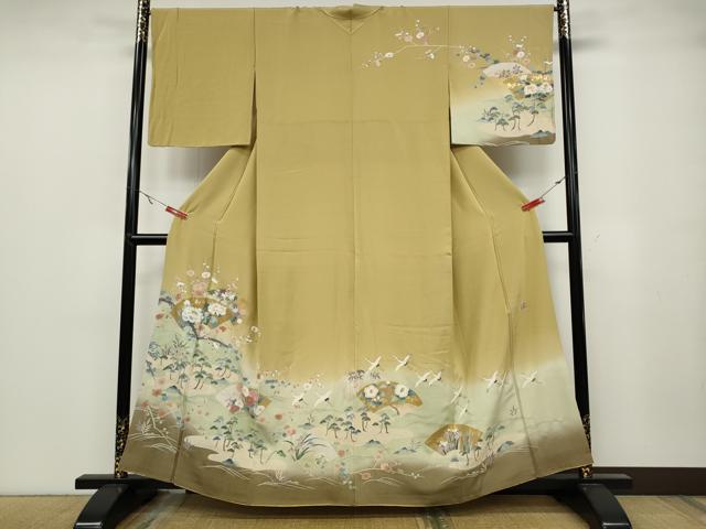 平和屋着物●友禅作家　岡部修治　訪問着　地紙飛鶴花文　暈し染め　金彩　正絹　逸品　CABA1714ut