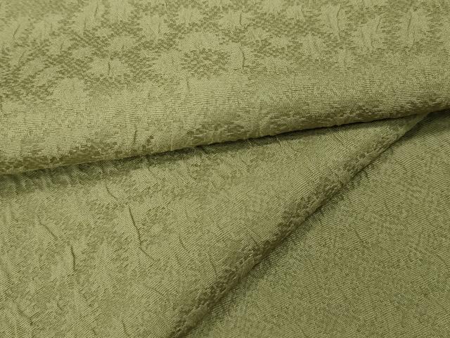 平和屋着物●上質な色無地　ふくれ織　辻が花地紋　抹茶色　正絹　逸品　CABA1745ut