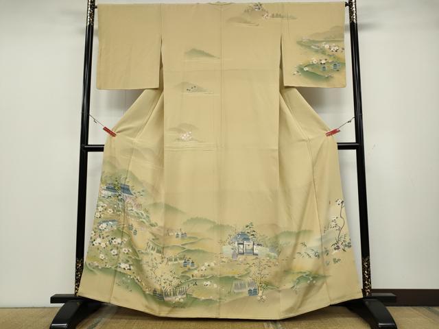 平和屋着物●訪問着　友禅　作家物　風景草花文　正絹　逸品　CABA1766ut