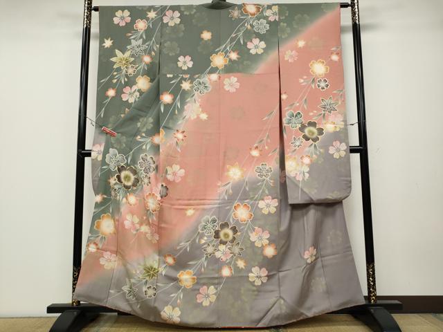 平和屋着物●豪華振袖　枝垂れ花文　暈し染め　金彩　正絹　逸品　CABA1782ut