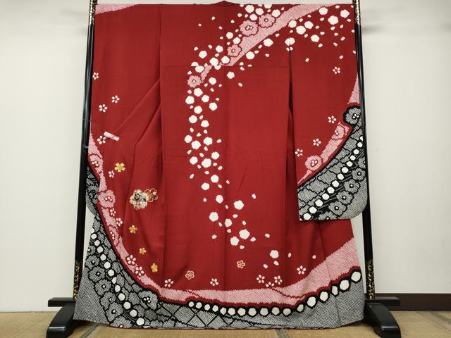 平和屋着物●豪華振袖　駒刺繍　絞り　鼓舞花文　金糸　正絹　逸品　CABA1802ut