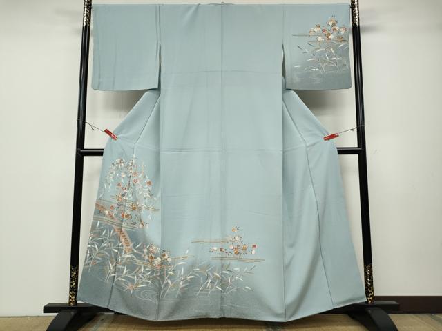 平和屋着物●訪問着　刺繍　渡橋枝花文　暈し染め　金彩　鈴乃屋扱い　正絹　逸品　CABA1803ut