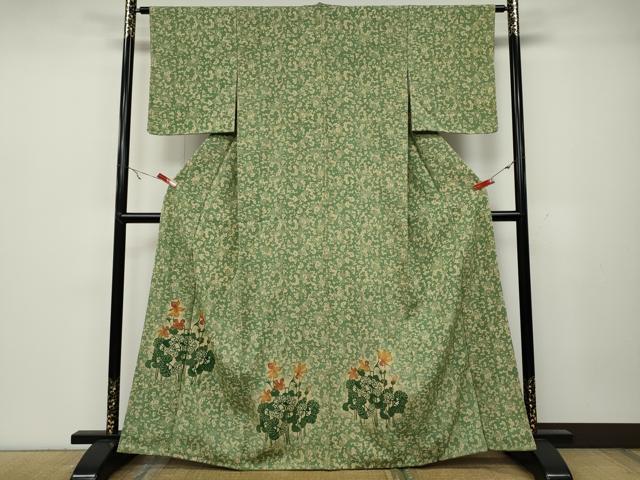 平和屋着物●訪問着　型染め　草花文　正絹　逸品　CABA1841ut