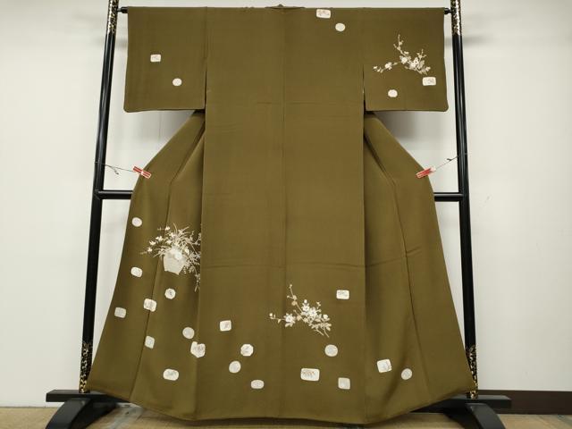 平和屋着物●訪問着　陶器花文　鬼しぼ縮緬　正絹　逸品　CABA1852ut