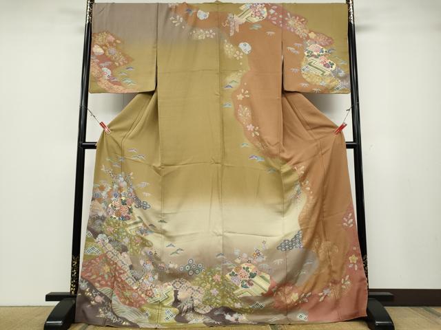 平和屋着物●訪問着　駒刺繍　絞り　道長吉祥花文　暈し染め　金彩　正絹　逸品　CABA1895ut
