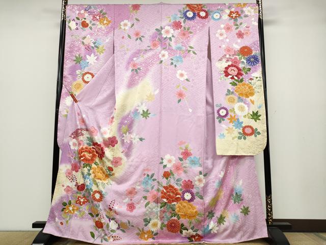 平和屋着物●豪華振袖　刺繍　舞花文　暈し染め　金彩　正絹　逸品　CABA1919ut