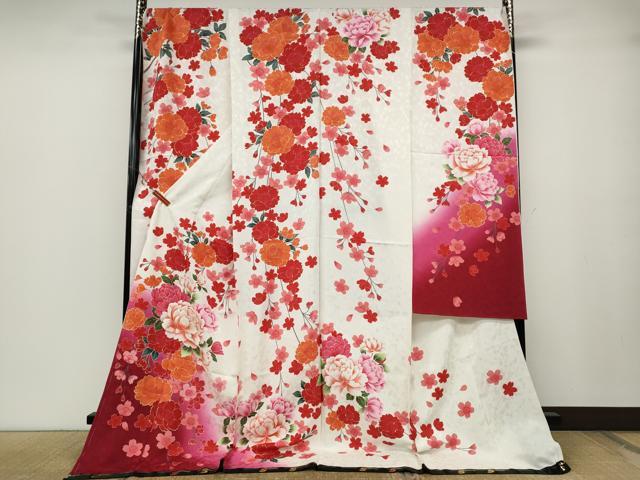 平和屋着物●豪華振袖　刺繍　枝垂れ花文　銀通し地　仮絵羽　逸品　未使用　CABA1924ut