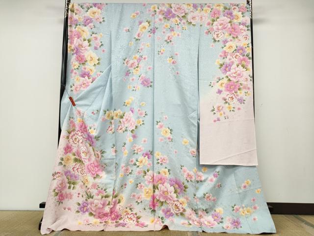 平和屋着物●豪華振袖　刺繍　舞花文　さくらんぼ　暈し染め　銀通し地　仮絵羽　逸品　未使用　CABA1927ut