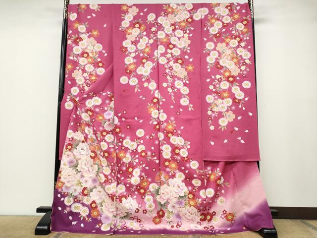 平和屋着物●豪華振袖　刺繍　鞠花文　暈し染め　金銀糸　仮絵羽　逸品　未使用　CABA1928ut