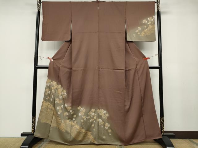 平和屋着物●訪問着　刺繍　蔦の葉文　暈し染め　金彩　正絹　逸品　CABA1946ut