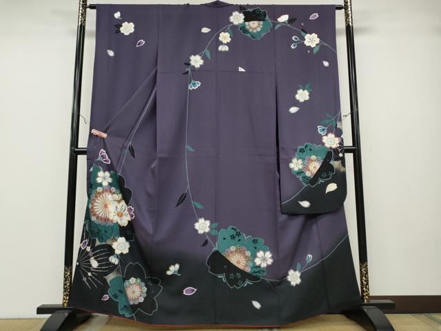 平和屋着物●豪華振袖　駒刺繍　舞桜文　暈し染め　金銀彩　正絹　逸品　CABA1997ut