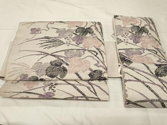 平和屋着物●つけ帯　紬地　葡萄蔦の葉文　正絹　逸品　CABA2164dy
