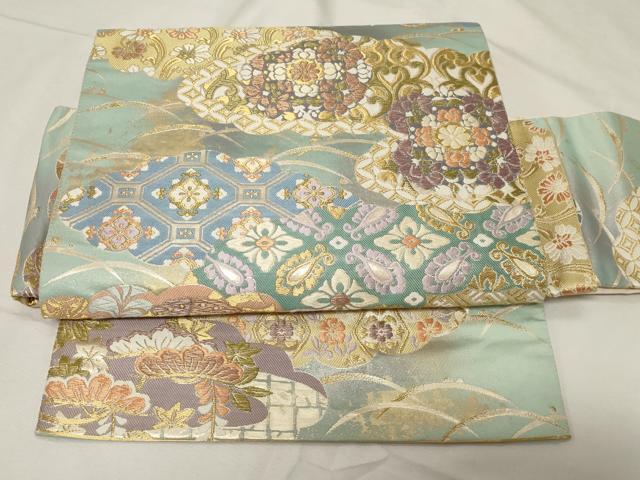 平和屋着物●つけ帯　作家物　古裂雲取文　こわたり　金銀糸　引箔　正絹　逸品　CABA2170dy