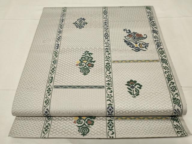 平和屋着物●本場筑前博多織　八寸名古屋帯　吉祥花文　正絹　逸品　未使用　CABA2184dy