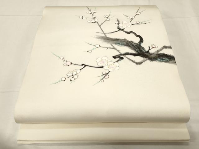 平和屋着物●塩瀬　九寸開き名古屋帯　手描き　枝梅文　金彩　正絹　逸品　未使用　CABA2199dy